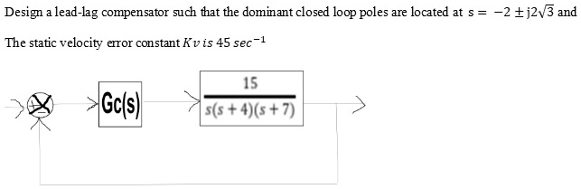 Design a lead-lag compensator such that the dominant closed loop poles ...