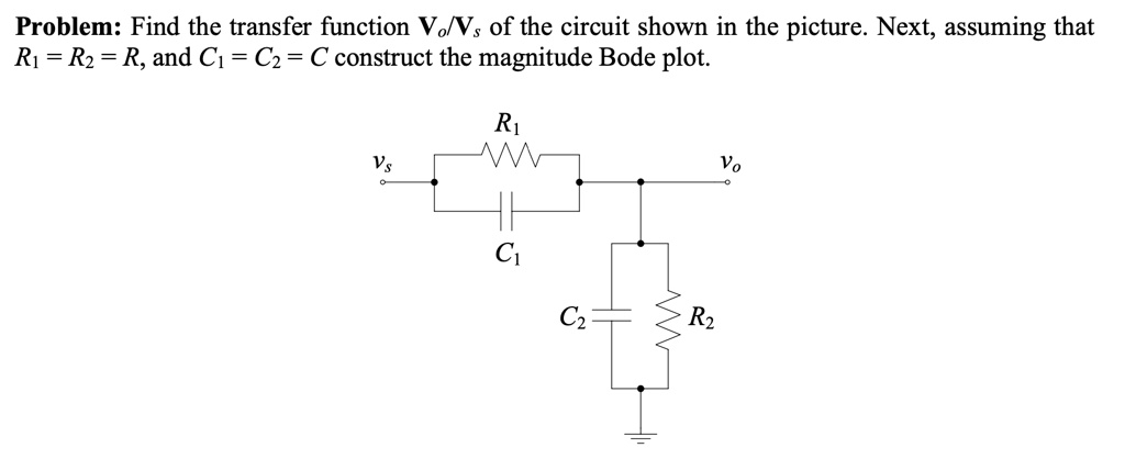 SOLVED: Find the transfer function Vo/Vs of the circuit shown in the picture. Next, assuming ...