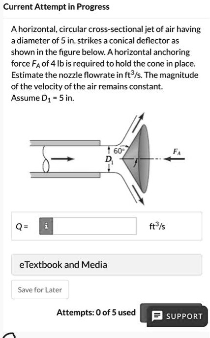 SOLVED: Current Attempt in Progress A horizontal, circular cross-sectional jet of air having a ...