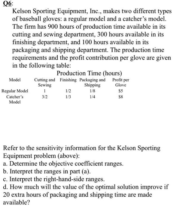SOLVED: Q6: Kelson Sporting Equipment, Inc., makes two different types ... SOLVED: Q6: Kelson Sporting Equipment, Inc., makes two different types ...