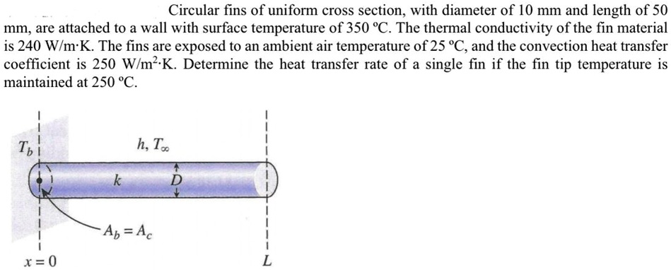 SOLVED: Circular fins of uniform cross section, with a diameter of 10 ...