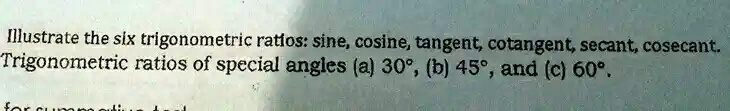 SOLVED: Illustrate the six trigonometric ratios: sine, cosine, tangent ...