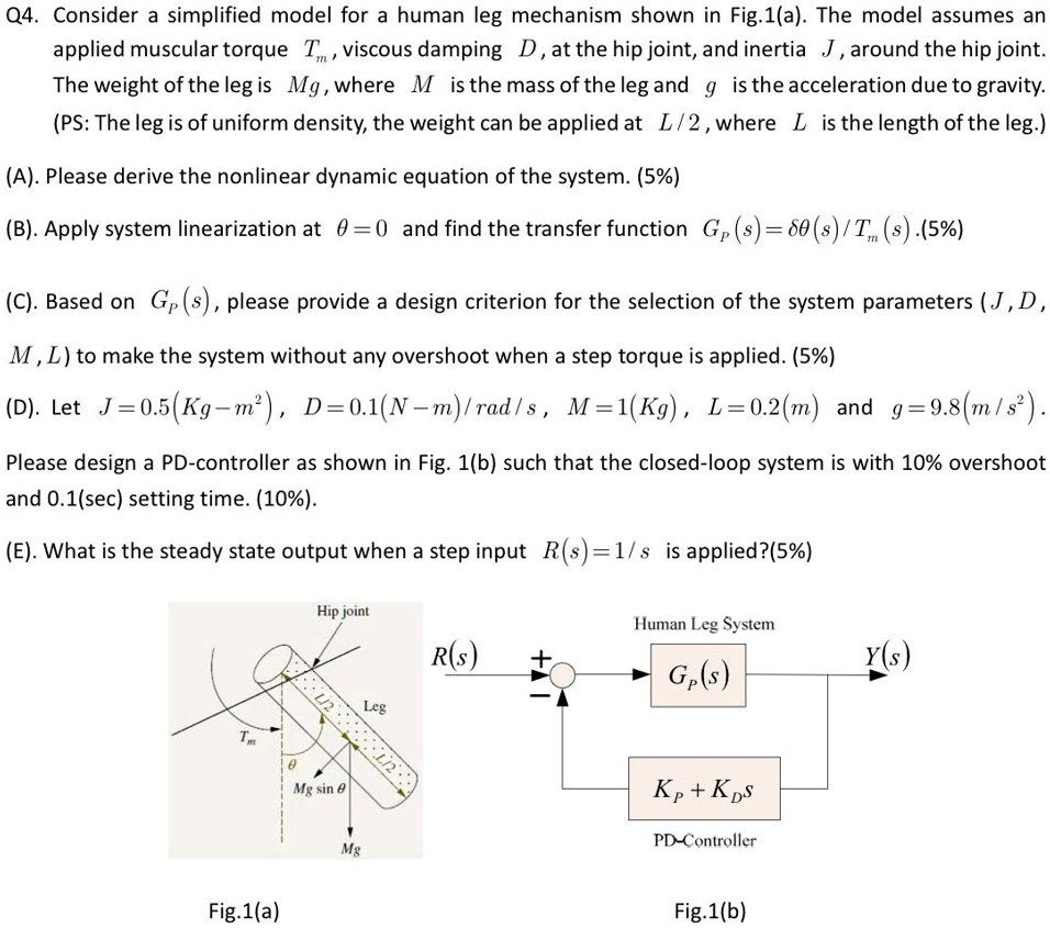 q4 consider a simplified model for a human leg mechanism shown in fig1a the model assumes an ...