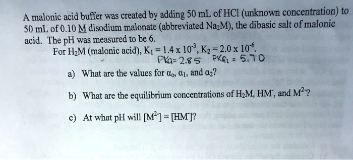A malonic acid buffer was created by adding 50 mL of HCl (unknown ...