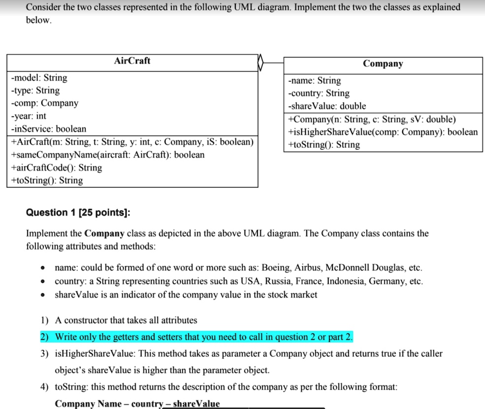 Solved Consider The Two Classes Represented In The Following Uml Diagram Implement The Two 4873