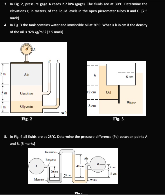 SOLVED: In Fig. 2, pressure gage A reads 2.7 kPa (gage). The fluids are ...
