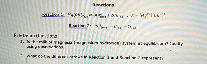 SOLVED: Texts: please answer 1-2 Reactions Reaction 1: MgOH = Mg2 ...