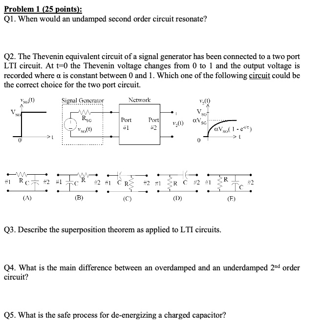 SOLVED: Problem 1 (25 points): Q1. When would an undamped second-order circuit resonate? Q2. The ...