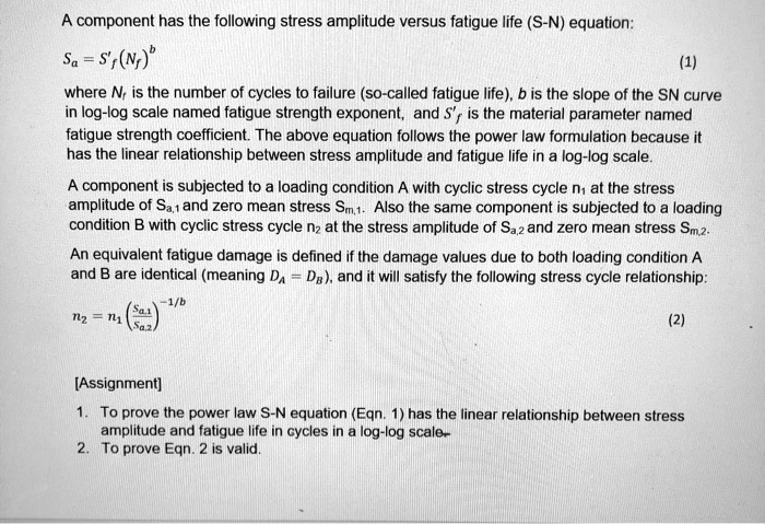 SOLVED: A component has the following stress amplitude versus fatigue ...