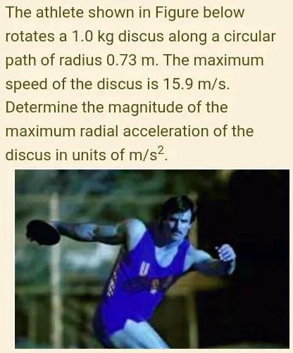 SOLVED: The athlete shown in Figure below rotates a 1.0 kg discus along ...
