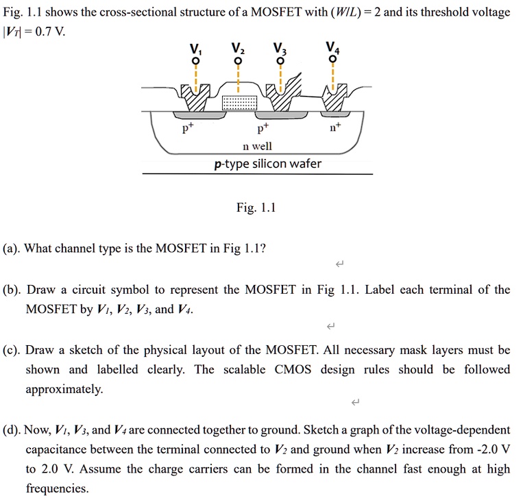 Fig. 1.1 shows the cross-sectional structure of a MOSFET with (W/L) = 2 ...