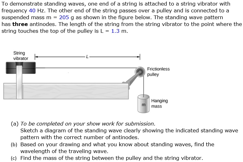 to demonstrate standing waves one end of a string is attached to a string vibrator with ...