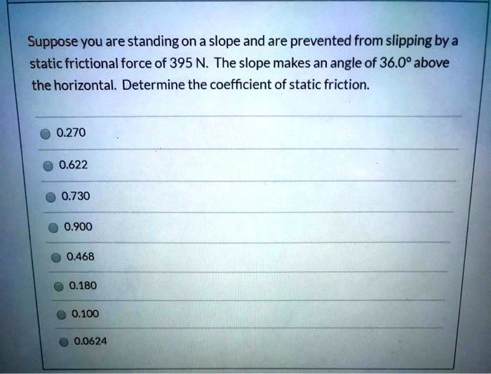 SOLVED: Suppose you are standing on a slope and are prevented from ...