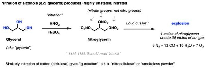 SOLVED: Nitration of alcohols (e.g. glycerol) produces highly unstable ...