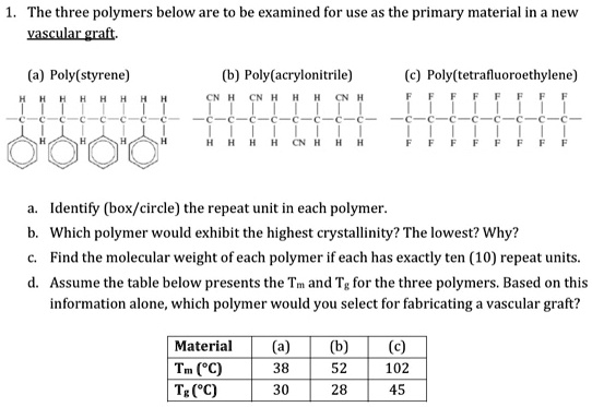 SOLVED: The three polymers below are to be examined for use as the ...