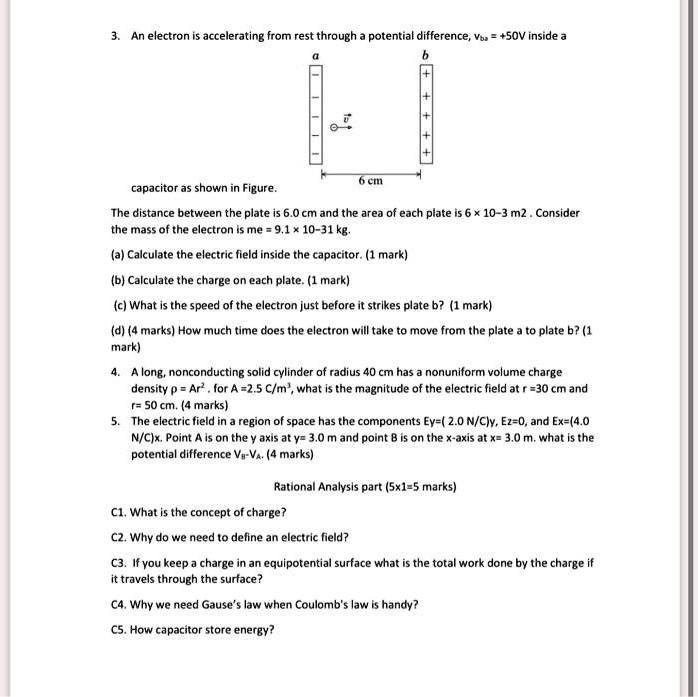an electron accelerating from rest through potential difference voa sov inside ocm capacitor as ...