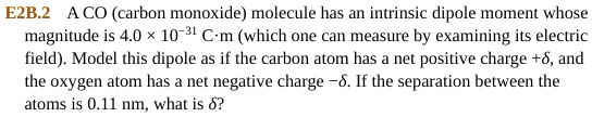 SOLVED:EZB.2 ACO (carbon monoxide) molecule has an intrinsic dipole ...
