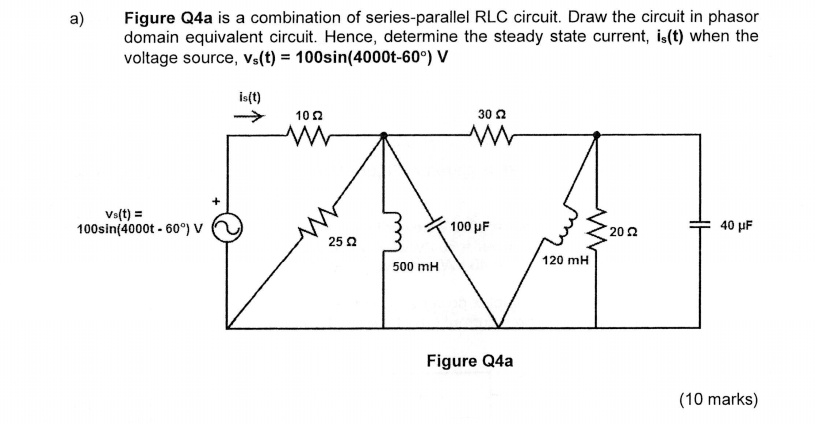 SOLVED: Figure Q4a is a combination of a series-parallel RLC circuit. Draw the circuit in the ...