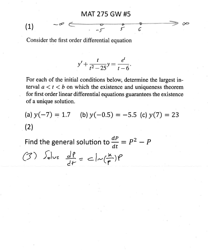 SOLVED: MAT 275 GW #5 (1) Consider the first order differential ...