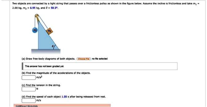 SOLVED: Texts: Two objects are connected by a light string that passes over a frictionless ...