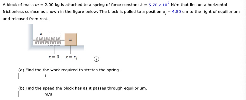 SOLVED: A block of mass m = 2.00 kg is attached to a spring of force constant k = 5.70 x 10^2 N ...