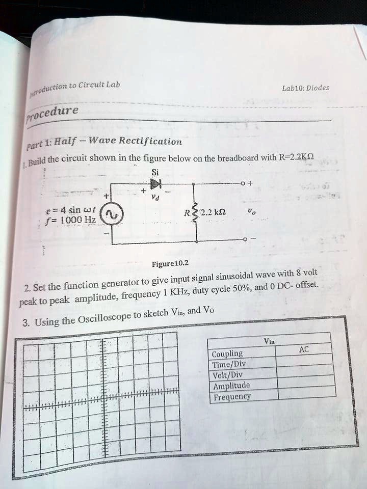 SOLVED: Introduction to Circuit Lab Procedure Lab 1: Diodes Part 1: Half Wave Rectification ...