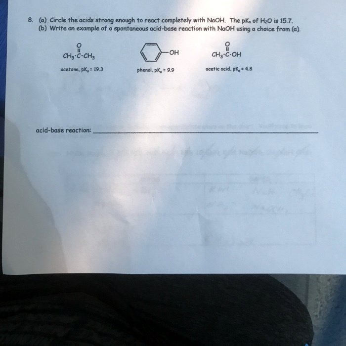 circle the acids strong enough to react completely with noh the pk of ...