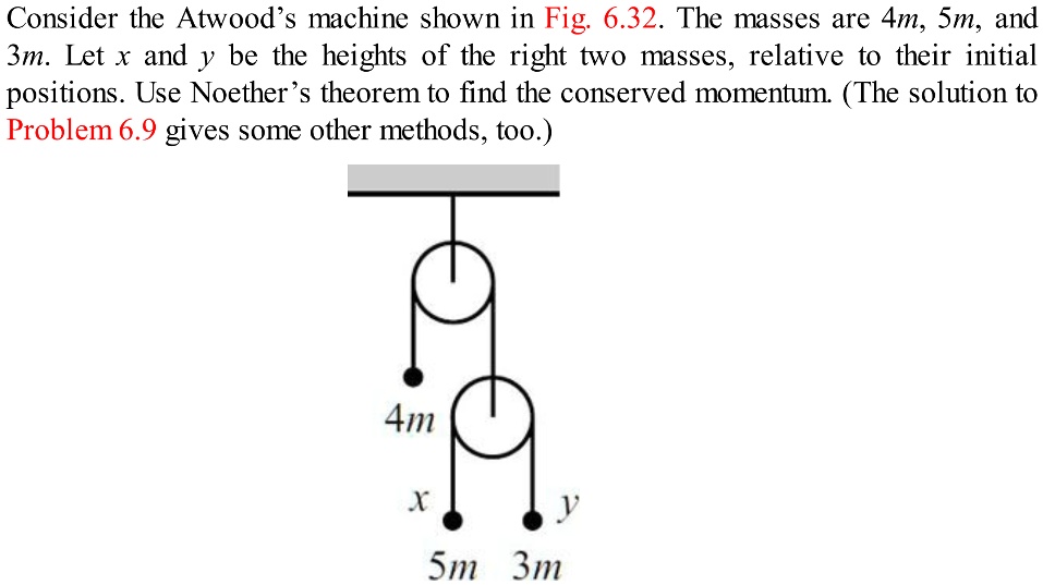 SOLVED: Consider the Atwood's machine shown in Fig. 6.32. The masses are 4m, 5m, and 3m. Let x ...