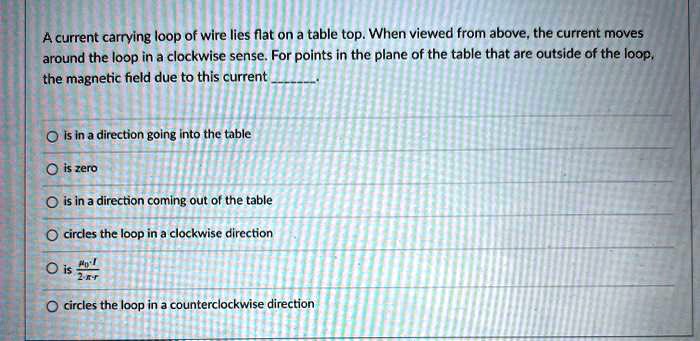 a current carrying loop of wire lies flat on table top when viewed from ...