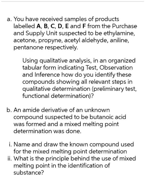 a you have received samples of products labelled a bcd e and f from the ...