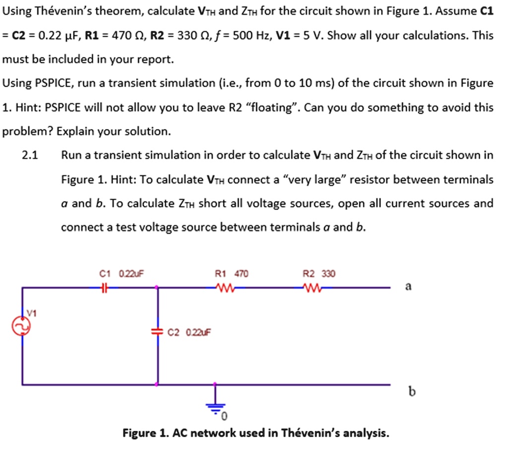 using thevenins theorem calculate vth and zth for the circuit shown in figure 1 assume c1 c2 022 ...