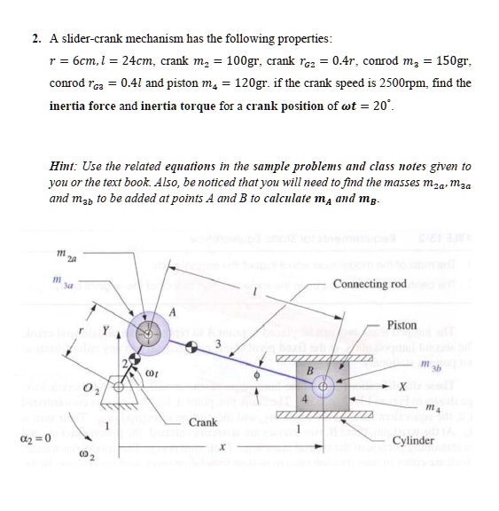 SOLVED: 2. A slider-crank mechanism has the following properties: r=6cm ...