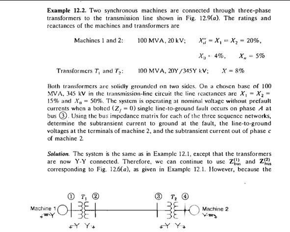 SOLVED: Example 12.2. Two synchronous machines are connected through ...