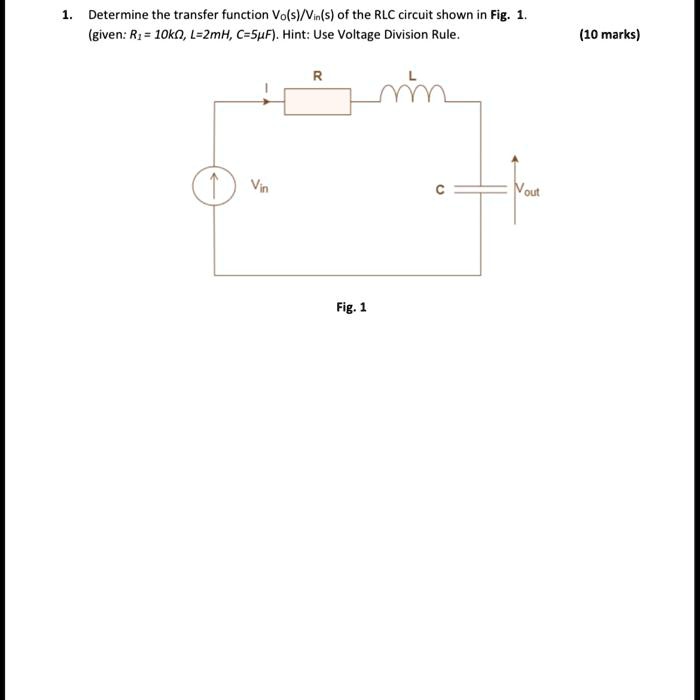 1. Determine the transfer function Vo(s)/Vin(s) of the RLC circuit ...
