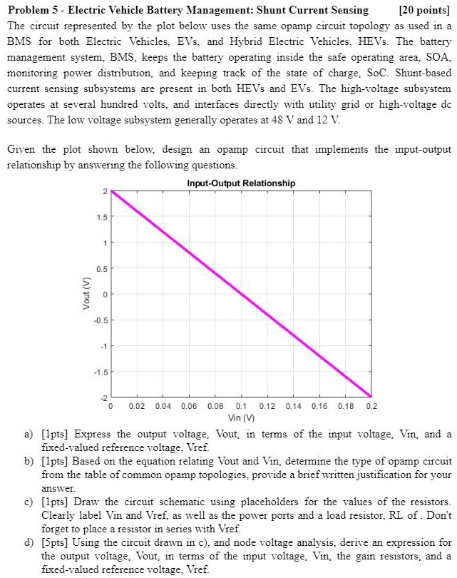 SOLVED: Problem: Electric Vehicle Battery Management - Shunt Current Sensing [20 points] The ...