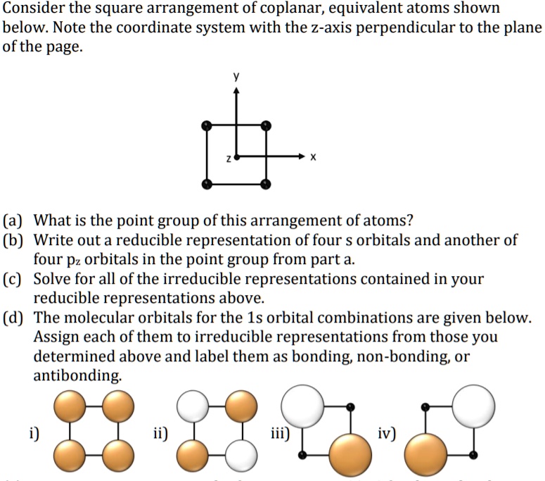 Consider the square arrangement of coplanar, equivalent atoms shown ...