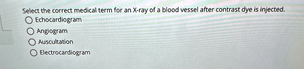 Select the correct medical term for an X-ray of a blood vessel after ...