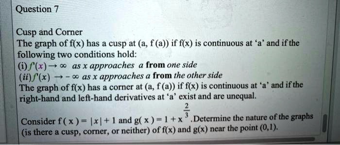 Solved Question 7 Cusp And Corner The Graph Of F X Has A Cusp At A F