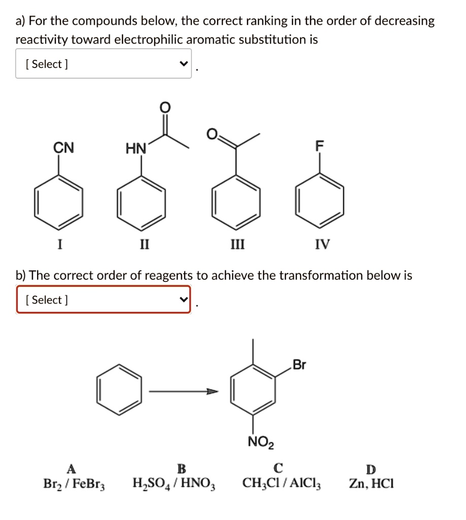 SOLVED: a) For the compounds below; the correct ranking in the order of ...