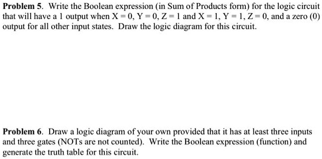 SOLVED: Problem 5: Write the Boolean expression (in Sum of Products ...