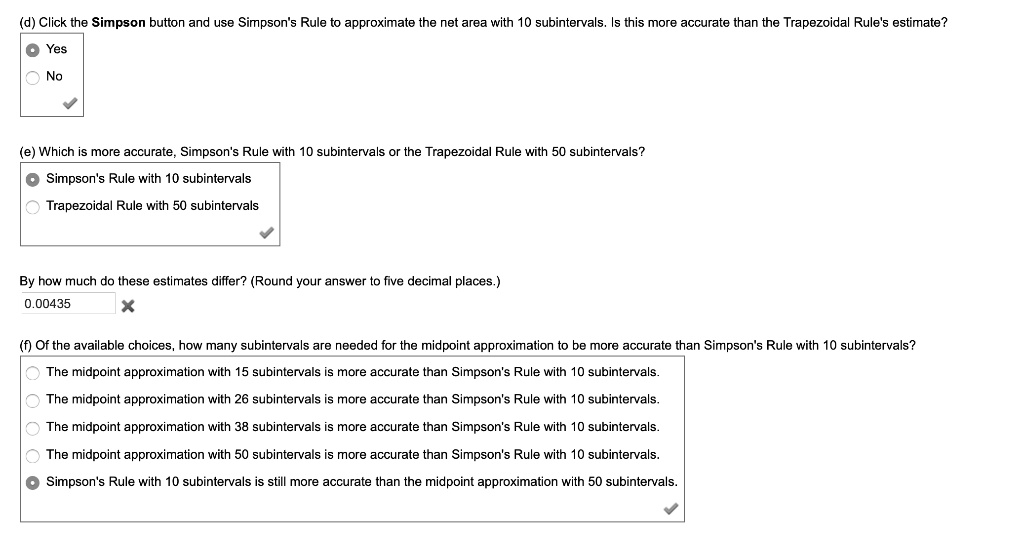 click the simpson button and use simpsons rule to approximate the net ...