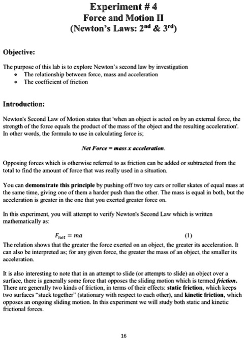 SOLVED: Experiment # 4 Force and Motion II (Newton'Laws: 2nd 3rd ...