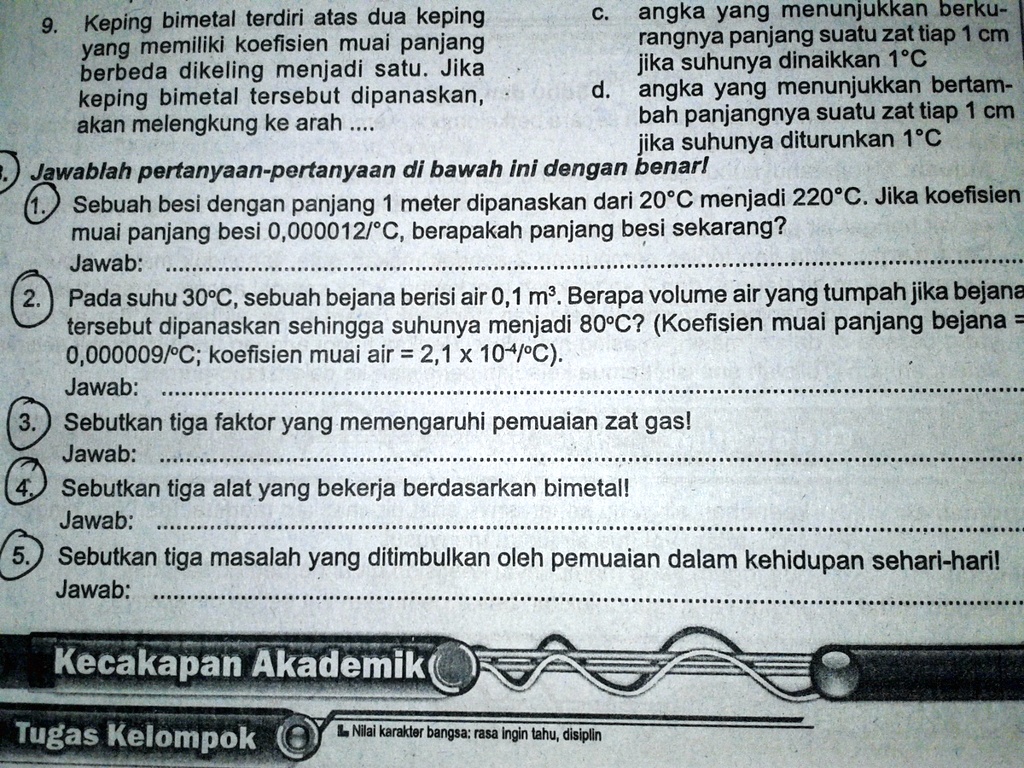 SOLVED: tolong jawab nomor 1 dan 2 beserta caranya Keping bimetal ...