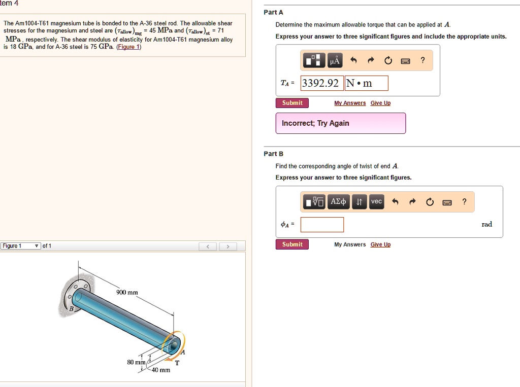 SOLVED: Part A The Am1004-T61 magnesium tube is bonded to the A-36 ...