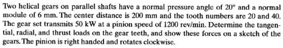 Two helical gears on parallel shafts have a normal pressure angle of 20 ...