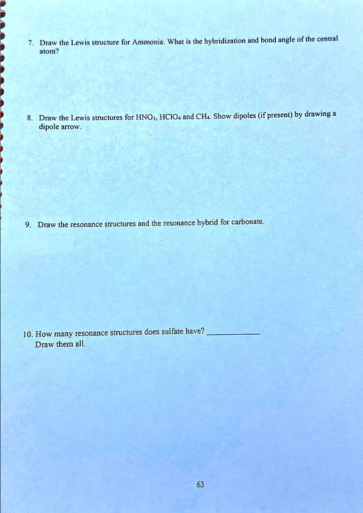 7. Draw the Lewis structure for Ammonia. What is the hybridization and ...