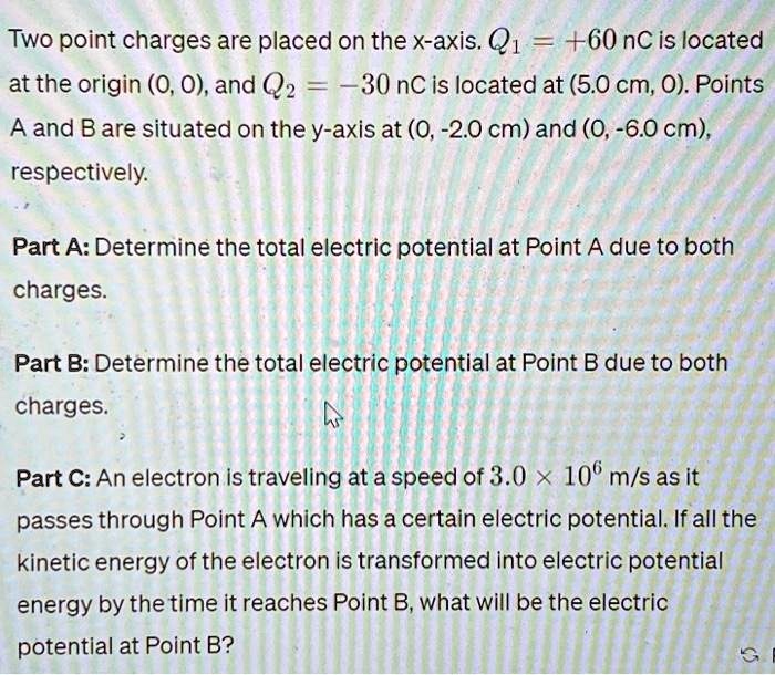 Two point charges are placed on the x-axis. Q1 = +60 nC is located at the origin (0, 0), and Q2 ...