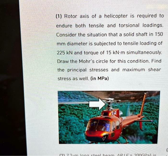 (1) Rotor axis of a helicopter is required to endure both tensile and ...