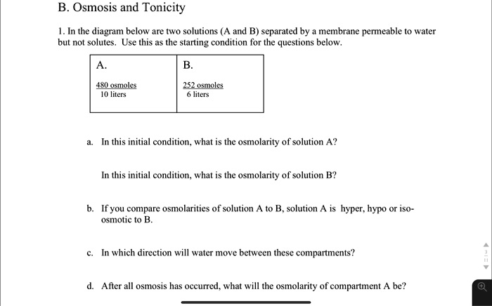 SOLVED: Osmosis and Tonicity In the diagram below, solutions A and B ...