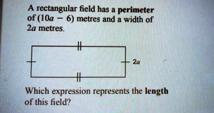SOLVED: A rectangular field has a perimeter of (16) metres and a width ...